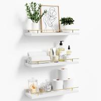 China Bathroom Wall Shelves Set of 3 with Gold Metal Guardrail and BAMBOO Wood 41X13.5X2cm for sale
