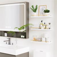 China Bathroom Wall Shelves Set of 3 with Gold Metal Guardrail and BAMBOO Wood 41X13.5X2cm for sale