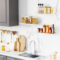 China Bathroom Wall Shelves Set of 3 with Gold Metal Guardrail and BAMBOO Wood 41X13.5X2cm for sale