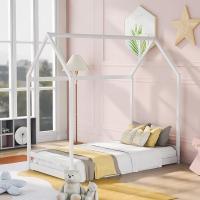 China Children's Bedroom Furniture Twin Size Floor Bed with Wood House Design and Canopy Frame for sale