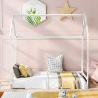 China Children's Bedroom Furniture Twin Size Floor Bed with Wood House Design and Canopy Frame for sale