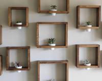 China 3pcs Solid Pine Wood Wall Shelf Set with White Ceramic Planters Handmade Home Office Decor for sale