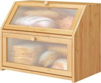 China Acrylic Wavy Door Bread Storage Box Double Layer Bamboo Wood Design for Kitchen Counter for sale