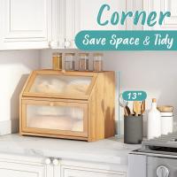 China Acrylic Wavy Door Bread Storage Box Double Layer Bamboo Wood Design for Kitchen Counter for sale