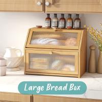 China Acrylic Wavy Door Bread Storage Box Double Layer Bamboo Wood Design for Kitchen Counter for sale