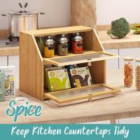 China Acrylic Wavy Door Bread Storage Box Double Layer Bamboo Wood Design for Kitchen Counter for sale