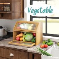 China Acrylic Wavy Door Bread Storage Box Double Layer Bamboo Wood Design for Kitchen Counter for sale