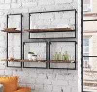 China Custom Service Pine Wood Color Floating Hanging Wall Iron Shelves for Bedroom Display for sale
