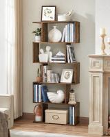 China Solid Wood 5-Tier Bookshelf Bookcases 70 x 24 x 159 cm Rustic Brown for Living Home Decor for sale