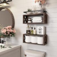 China Save Space with Farmhouse Style Rustic Brown Floating Wood Shelves and Guardrail for sale