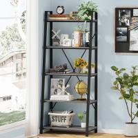 China 5-Tier Pine Wood Color Metal Ladder Bookshelf Modern Custom Antique Wooden Bookcases for sale