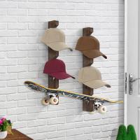 China Wall-Mounted Wooden Baseball Cap Display and Storage Rack with Silk-screen Printing for sale