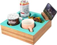 China Customized Logo Soft Silicone Acacia Wooden Couch Caddy for Snacks Beverage Remote for sale