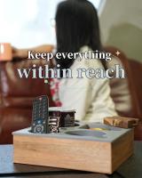 China Customized Logo Soft Silicone Acacia Wooden Couch Caddy for Snacks Beverage Remote for sale