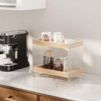 China Non-folding Rack Makeup Perfume Organizer with Wooden Tray and Acrylic Cosmetics Shelf for sale