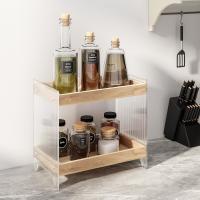 China Non-folding Rack Makeup Perfume Organizer with Wooden Tray and Acrylic Cosmetics Shelf for sale