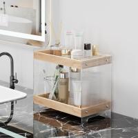 China Non-folding Rack Makeup Perfume Organizer with Wooden Tray and Acrylic Cosmetics Shelf for sale