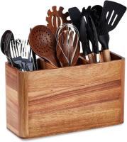 China Countertop Large Acacia Wooden Utensil Holder for Kitchen Printing Handling laser engrave for sale
