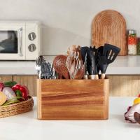 China Countertop Large Acacia Wooden Utensil Holder for Kitchen Printing Handling laser engrave for sale