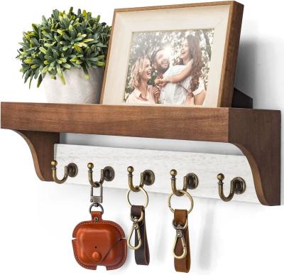 China Wooden Base 2-Color Key Rack With 5 Retro Keys Hooks for Rustic Home Decor White Gray for sale
