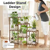 China 3 Tiers Ladder Multiple Plant Holder Wood Plant Rack for Living Room Patio Boho Home Decor for sale