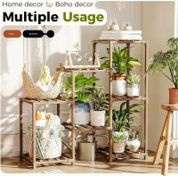 China 3 Tiers Ladder Multiple Plant Holder Wood Plant Rack for Living Room Patio Boho Home Decor for sale