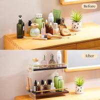 China Wooden Bathroom Vanity Countertop Organizer for Cosmetics and Skincare 2 Tier Dresser for sale