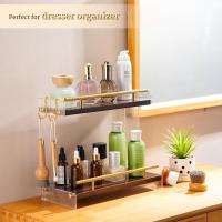 China Wooden Bathroom Vanity Countertop Organizer for Cosmetics and Skincare 2 Tier Dresser for sale