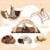 China Montessori Wooden Arch Climber Kids Climbing Toy with Cushion and Rocking Design for sale