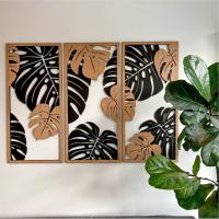 China Customizable Monstera Decoration in 3 Panels Wooden Frames Included for Plant Wall Art for sale