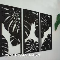 China Customizable Monstera Decoration in 3 Panels Wooden Frames Included for Plant Wall Art for sale