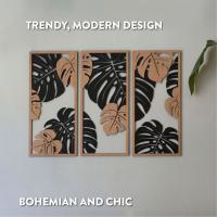 China Customizable Monstera Decoration in 3 Panels Wooden Frames Included for Plant Wall Art for sale
