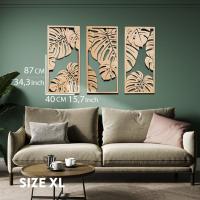 China Customizable Monstera Decoration in 3 Panels Wooden Frames Included for Plant Wall Art for sale