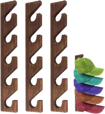 China Wall Mounted Wooden Hat Organizer for Caps 5-layer Vertical Hat Holder Display Rack for sale