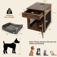 China Wooden Dog Kennel End Table with Removable Cushion and Storage Drawer Gray Wood Color for sale