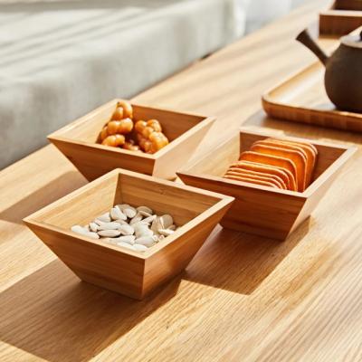 China Wooden Salad Bowl Set with Natural Bamboo Square Bowls and Dried Fruit Organizer for sale