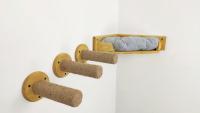 China Household Wall Mounted Cat Play House with Tower Cattery Bed in Natural Wood Color for sale