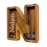 China Large Money Box with Personalized Alphabet Custom Logo Accepted Wooden Piggy Bank for sale