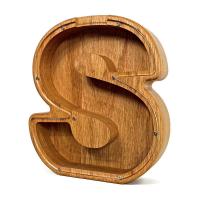 China Large Money Box with Personalized Alphabet Custom Logo Accepted Wooden Piggy Bank for sale