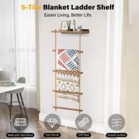 China 5-Tier Wooden Ladder Shelf Rustic Quilt Rack for Farmhouse Blanket Storage for sale