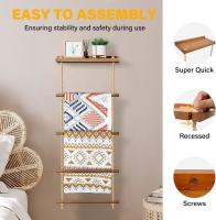 China 5-Tier Wooden Ladder Shelf Rustic Quilt Rack for Farmhouse Blanket Storage for sale