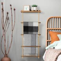 China 5-Tier Wooden Ladder Shelf Rustic Quilt Rack for Farmhouse Blanket Storage for sale