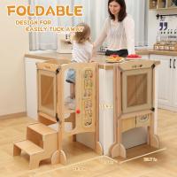 China 2 Step Stool Foldable Toddler Kitchen Helper Natural Bamboo Color Tower Stool for Kids for sale