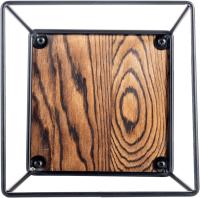 China High Quantity Burnt Wood Black Metal Wire Square Food Display Wooden Pizza Stands for sale