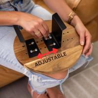 China Customized Logo Acacia Couch Tray for Eco-friendly Adjustable Wooden Sofa Arm Table for sale