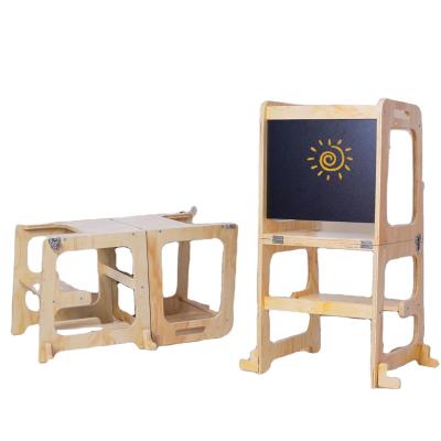 China Adjustable Platform Standing Tower Customized Logo Accepted Toddler Wooden Step Stool for sale