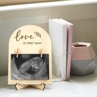 China Die Cutting Printing 7.9 x 5.7 Inch Cute Wood Newborn Photo Frame for Nursery Decor for sale