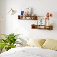China Customizable Wood Floating Shelves for Bedroom Aesthetic Picture Ledge Shelf Set of 2 for sale