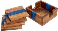 China Modern Ocean Blue Epoxy Wood Resin Coaster With Holder The Perfect Choice For Any Home for sale