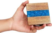 China Modern Ocean Blue Epoxy Wood Resin Coaster With Holder The Perfect Choice For Any Home for sale